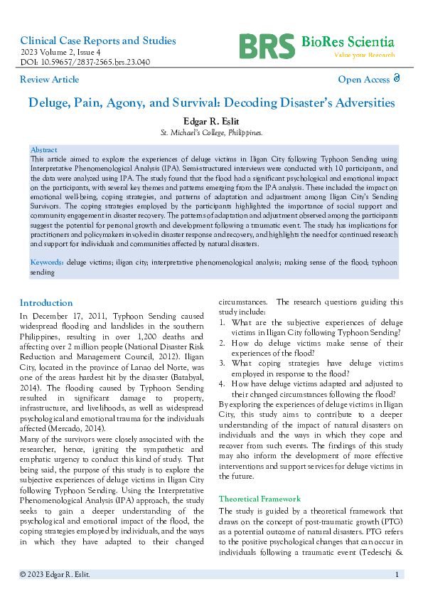 (PDF) Deluge, Pain, Agony, and Survival: Decoding Disaster’s Adversities