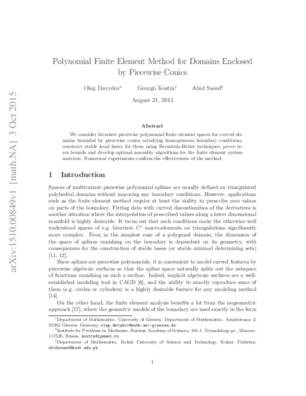 (PDF) Polynomial finite element method for domains enclosed by piecewise conics