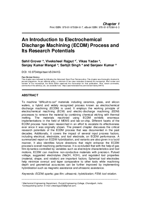 (PDF) An Introduction to Electrochemical Discharge Machining (ECDM) Process and Its Research ...