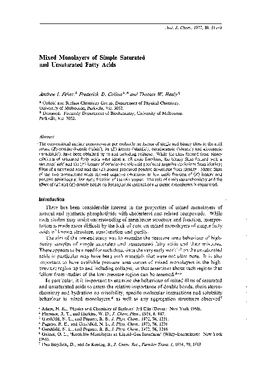 (PDF) Mixed monolayers of simple saturated and unsaturated fatty acids