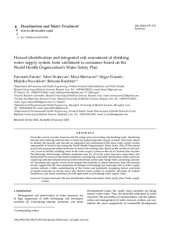 (PDF) Hazard identification and integrated risk assessment of drinking ...