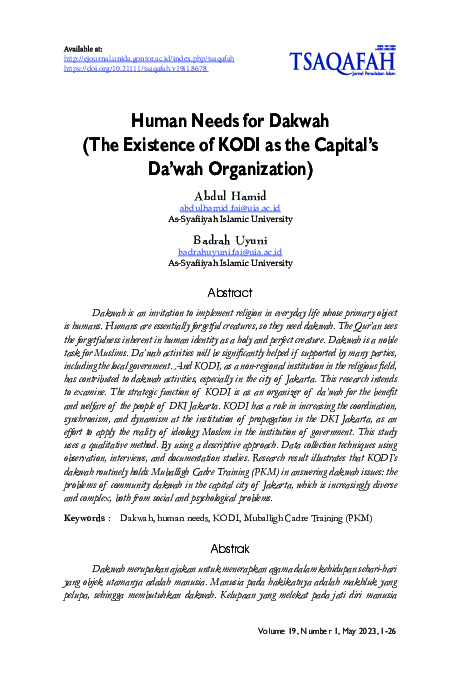 (PDF) Human Needs for Dakwah (The Existence of KODI as the Capital's Da ...