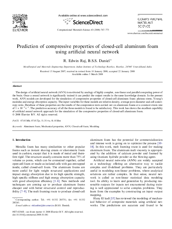(PDF) Prediction of compressive properties of closed-cell aluminum foam using artificial neural ...