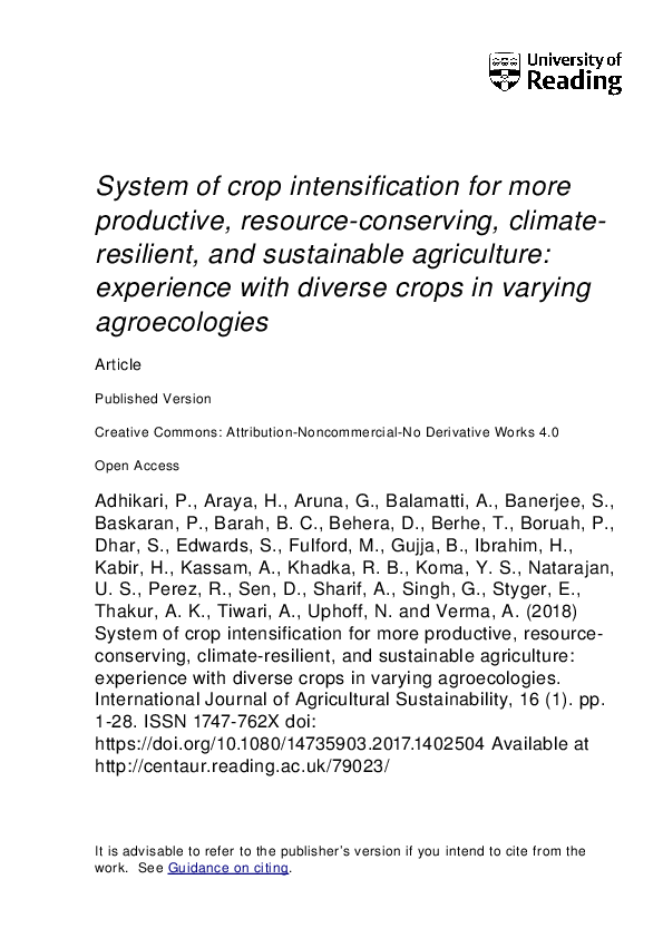 (PDF) System of crop intensification for more productive, resource ...