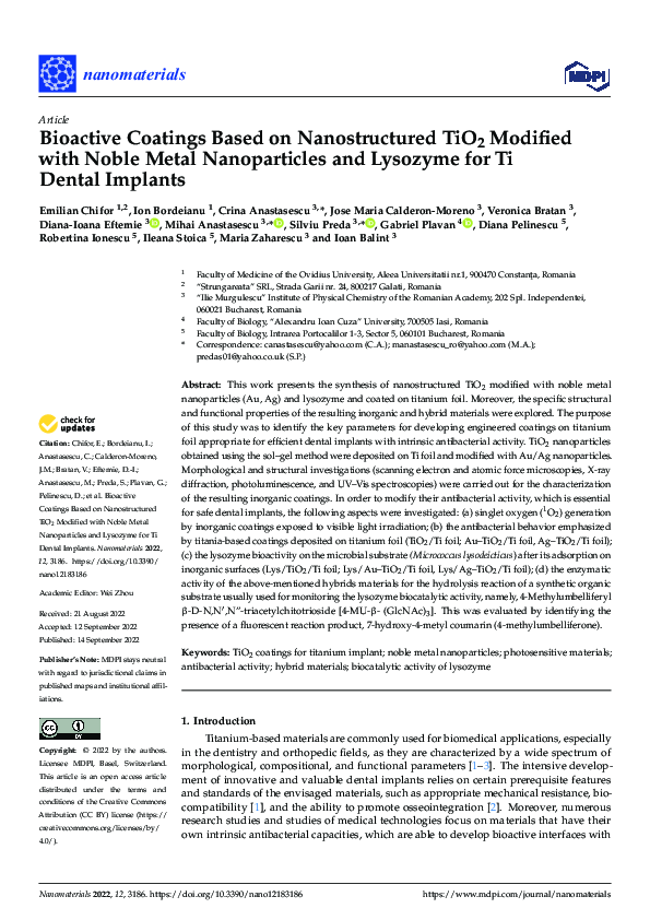(PDF) Bioactive Coatings Based on Nanostructured TiO2 Modified with Noble Metal Nanoparticles ...