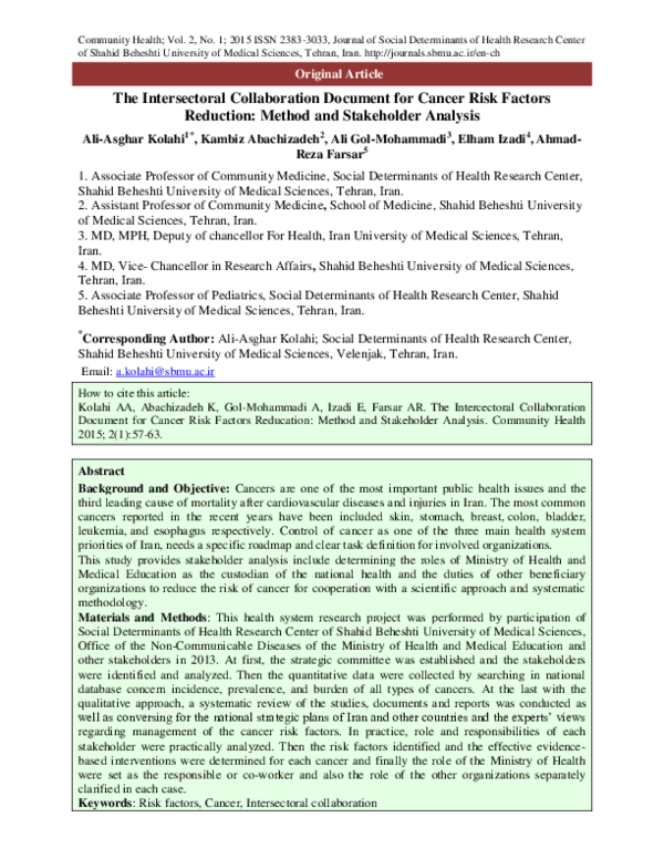 (PDF) The Intersectoral Collaboration Document for Cancer Risk Factors ...