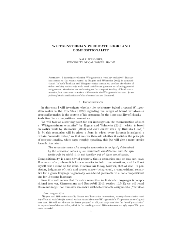 (PDF) WITTGENSTEINIAN PREDICATE LOGIC AND COMPOSITIONALITY
