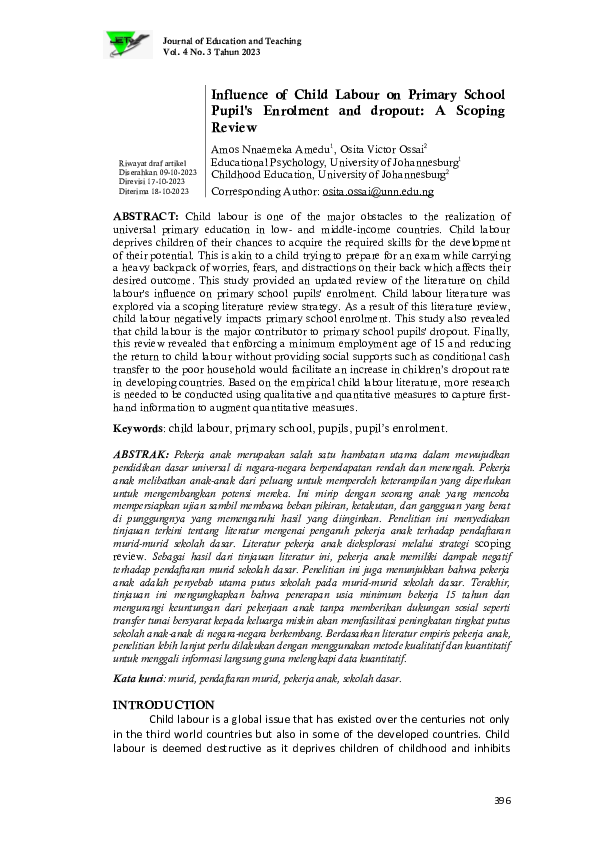 (PDF) Influence of Child Labour on Primary School Pupil's Enrolment and ...