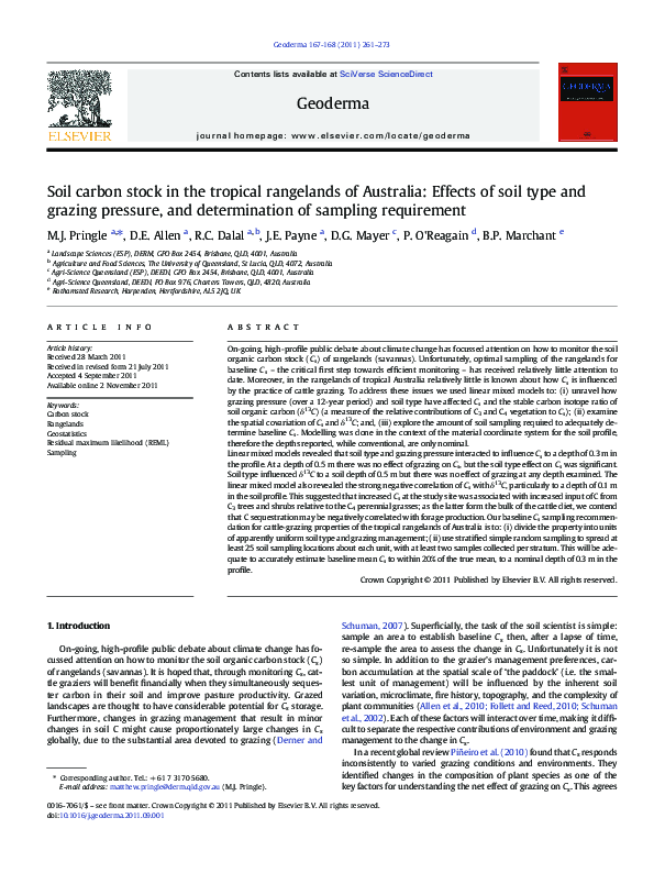 (PDF) Soil carbon stock in the tropical rangelands of Australia: Effects of soil type and ...