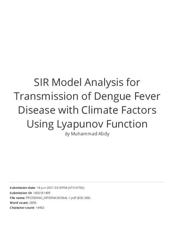 (PDF) SIR Model Analysis for Transmission of Dengue Fever Disease with Climate Factors Using ...