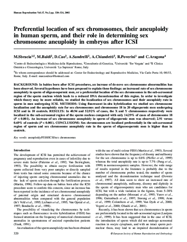 (PDF) Preferential location of sex chromosomes, their aneuploidy in human sperm, and their role ...
