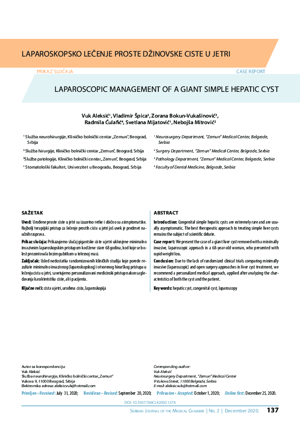 (PDF) Laparoscopic management of a giant simple hepatic cyst