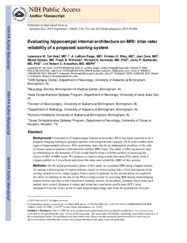 (PDF) Evaluating hippocampal internal architecture on MRI: Inter-rater ...