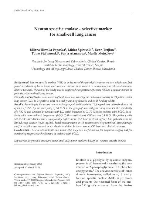 (PDF) Neuron specific enolase-selective marker for small-cell lung cancer