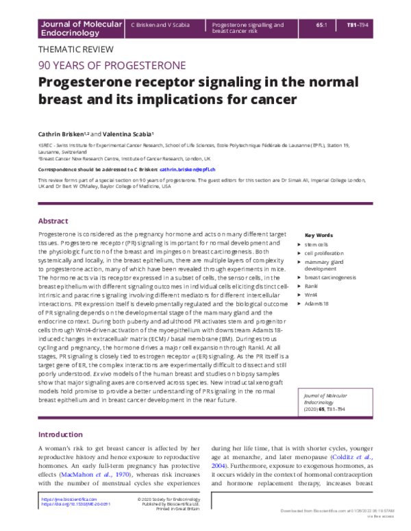 (PDF) 90 YEARS OF PROGESTERONE: Progesterone receptor signaling in the ...