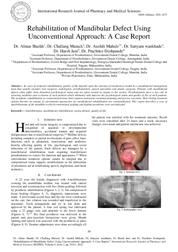 (PDF) Rehabilitation of Mandibular Defect Using Unconventional Approach ...