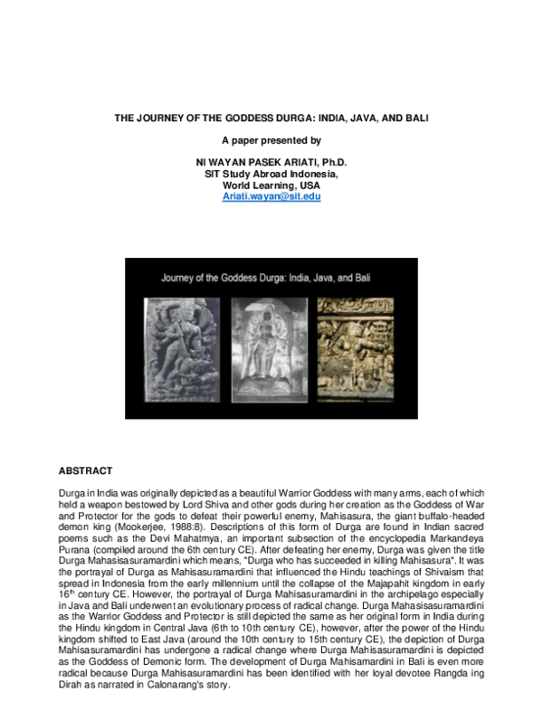 (PDF) THE JOURNEY OF THE GODDESS DURGA: INDIA, JAVA, AND BALI A paper ...