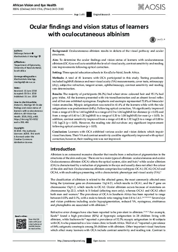 (PDF) Ocular findings and vision status of learners with oculocutaneous ...