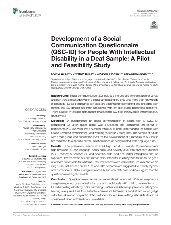 (PDF) Development of a Social Communication Questionnaire (QSC-ID) for ...
