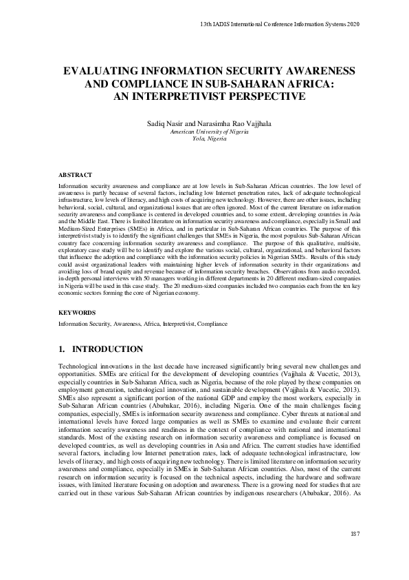 (PDF) Evaluating Information Security Awareness and Compliance in Sub-Saharan Africa: An ...