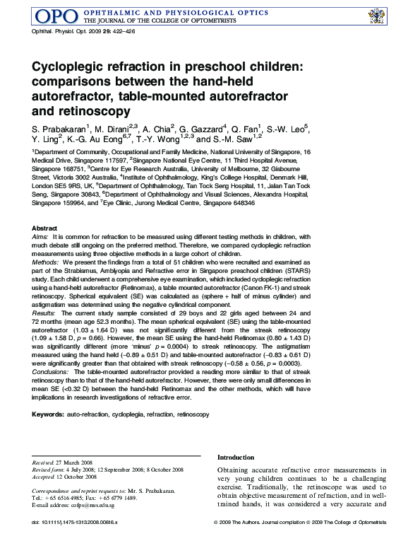 (PDF) Cycloplegic refraction in preschool children: comparisons between ...