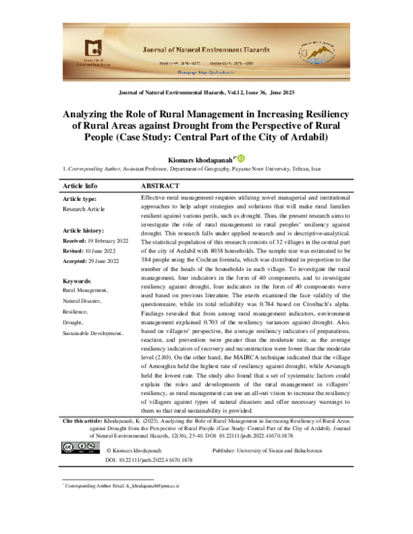 (PDF) Analyzing the Role of Rural Management in Increasing Resiliency of Rural Areas against ...