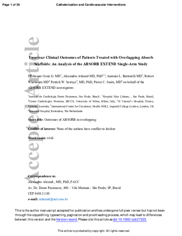 (PDF) Two-year clinical outcomes of patients treated with overlapping ...