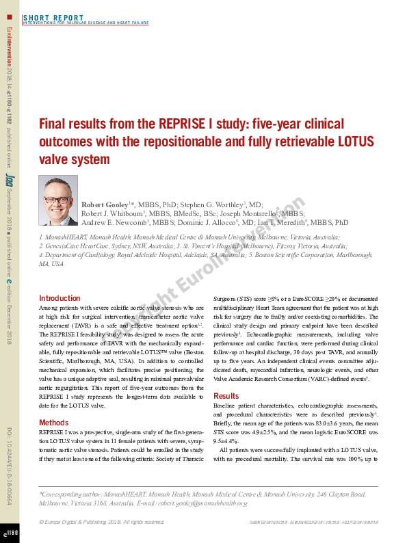 (PDF) Final Results from the REPRISE I Study: Five-Year Clinical ...