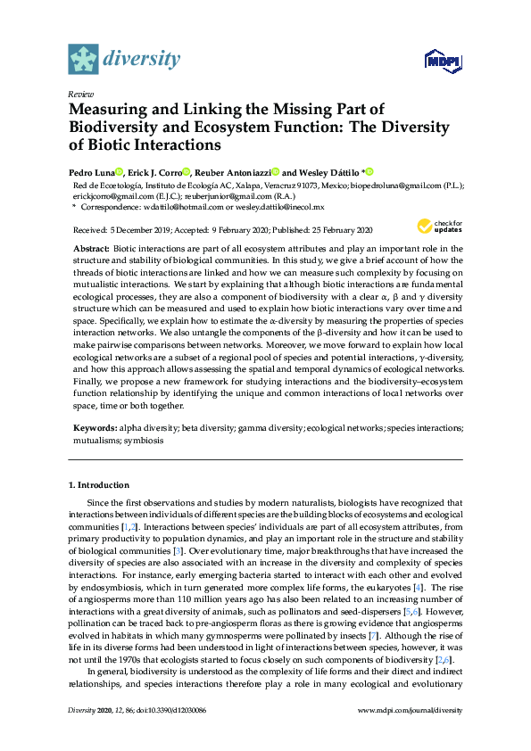 (PDF) Measuring and Linking the Missing Part of Biodiversity and Ecosystem Function: The ...