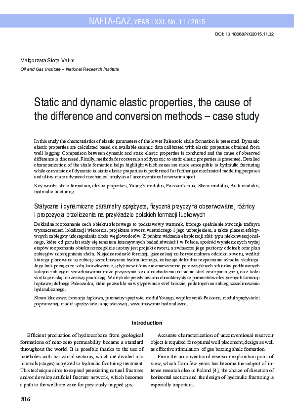Pdf Static And Dynamic Elastic Properties The Cause Of The Difference And Conversion Methods