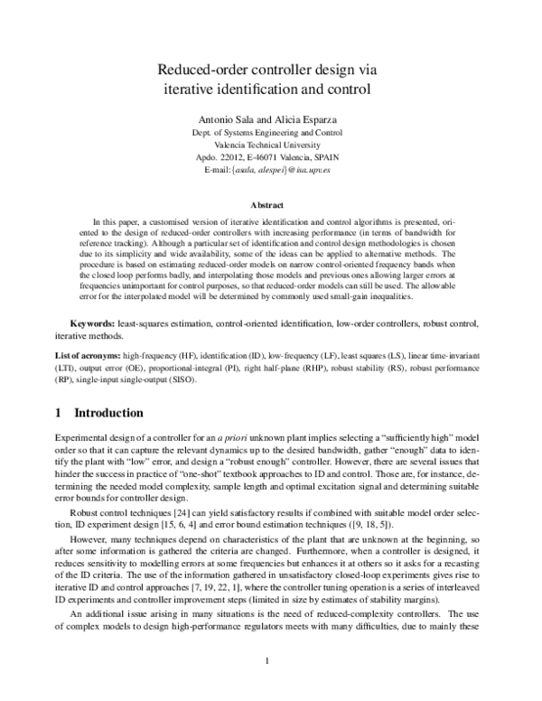 (PDF) Reduced-order controller design via iterative identification and control