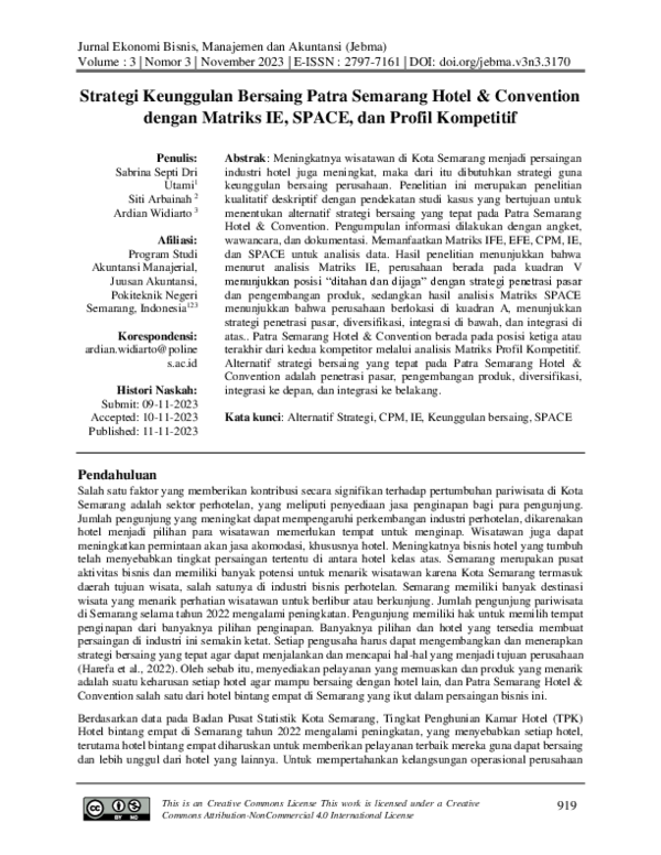 (PDF) Strategi Keunggulan Bersaing Patra Semarang Hotel & Convention ...