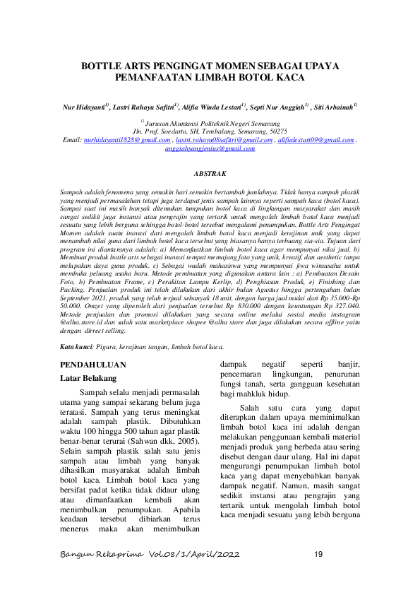 (PDF) Bottle Arts Pengingat Momen Sebagai Upaya Pemanfaatan Limbah ...