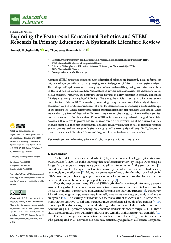 (PDF) Exploring the Features of Educational Robotics and STEM Research ...