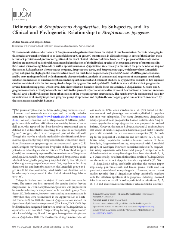 (PDF) Delineation of Streptococcus dysgalactiae, Its Subspecies, and ...
