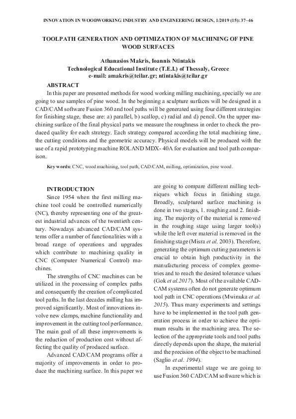 (PDF) TOOLPATH GENERATION AND OPTIMIZATION OF MACHINING OF PINE WOOD SURFACES