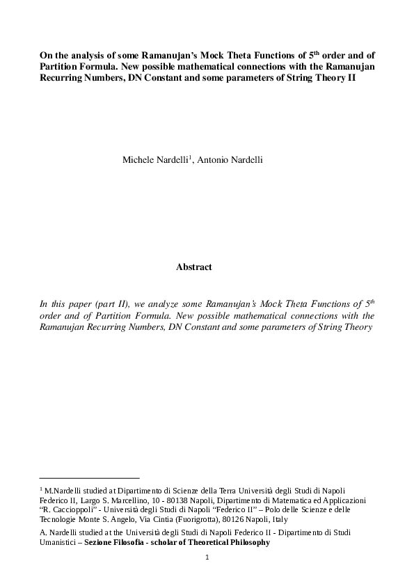 (PDF) On the analysis of some Ramanujan's Mock Theta Functions of 5th ...