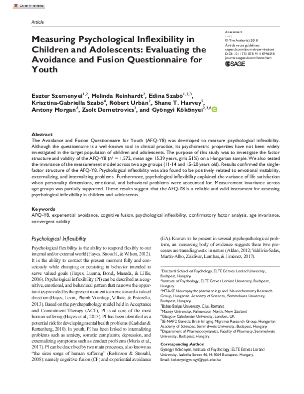 (PDF) Measuring Psychological Inflexibility in Children and Adolescents ...