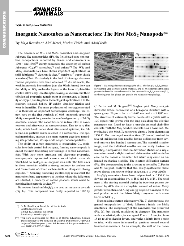 (PDF) MoS2 Nanopods from Inorganic Nanotube Reactors