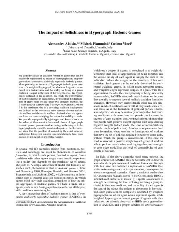 (PDF) The Impact of Selfishness in Hypergraph Hedonic Games