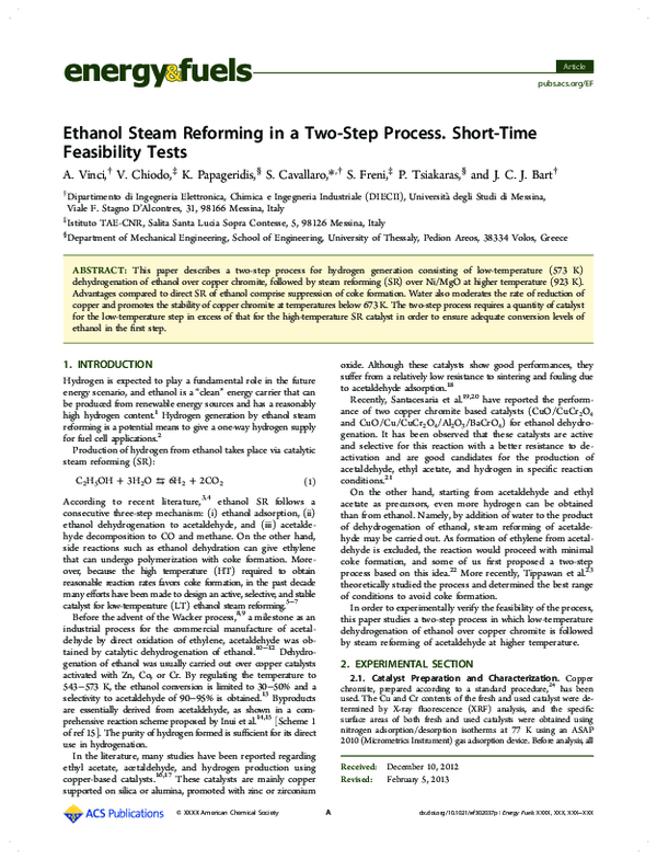 (PDF) Ethanol Steam Reforming in a Two-Step Process. Short-Time ...