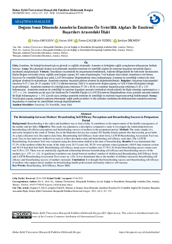 (PDF) The Relationship between Mothers' Breastfeeding Self-Efficacy Perceptions and ...