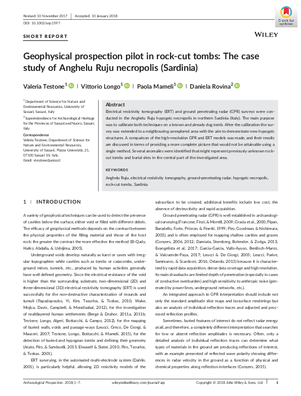 (PDF) Geophysical prospection pilot in rock-cut tombs: The case study ...