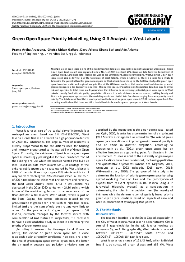 (PDF) Green Open Space Priority Modelling Using GIS Analysis in West Jakarta
