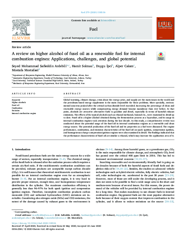 (PDF) A review on higher alcohol of fusel oil as a renewable fuel for ...