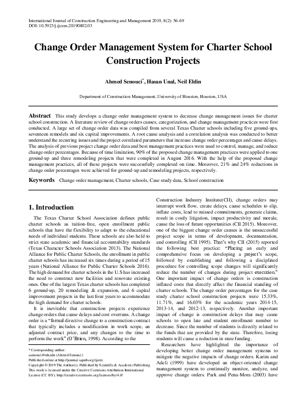 (PDF) Change Order Management System for Charter School Construction ...