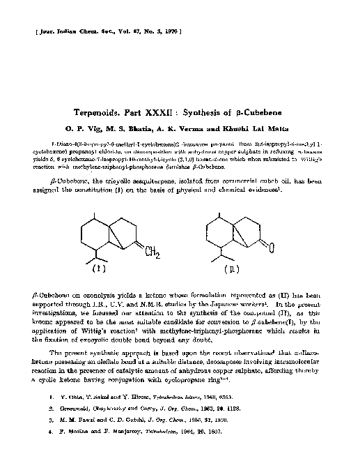 (PDF) Terpenoids. Part XXXII : Synthesis of β-Cubebene