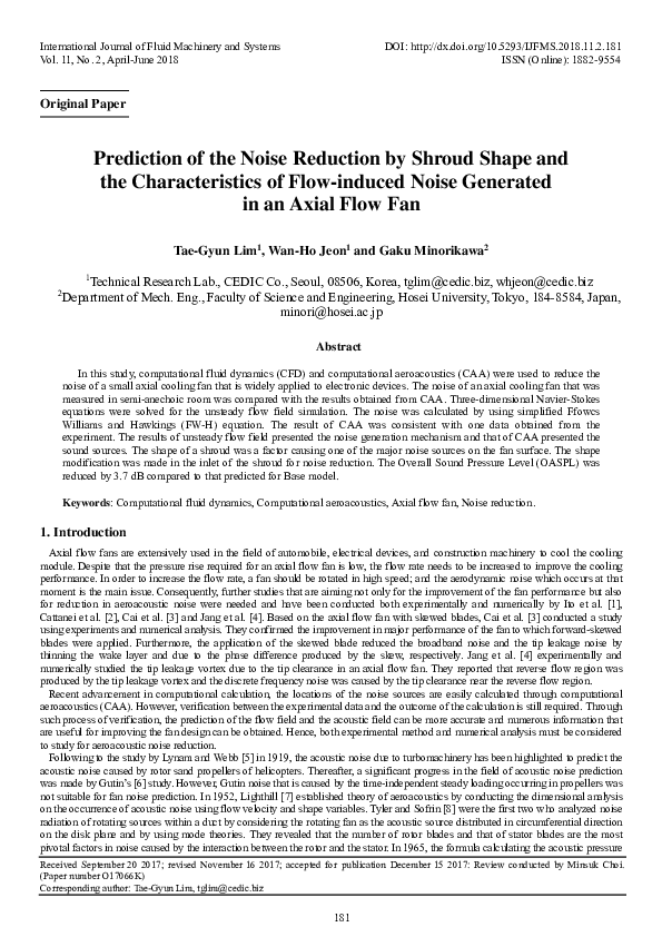 (PDF) Prediction of the Noise Reduction by Shroud Shape and the Chara Cteristics of Flow-induced ...
