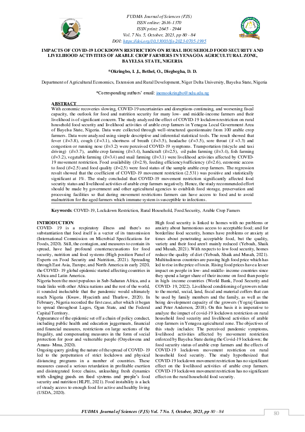 (PDF) COVID-19 Lockdowns Impact on Farmers' Food Security