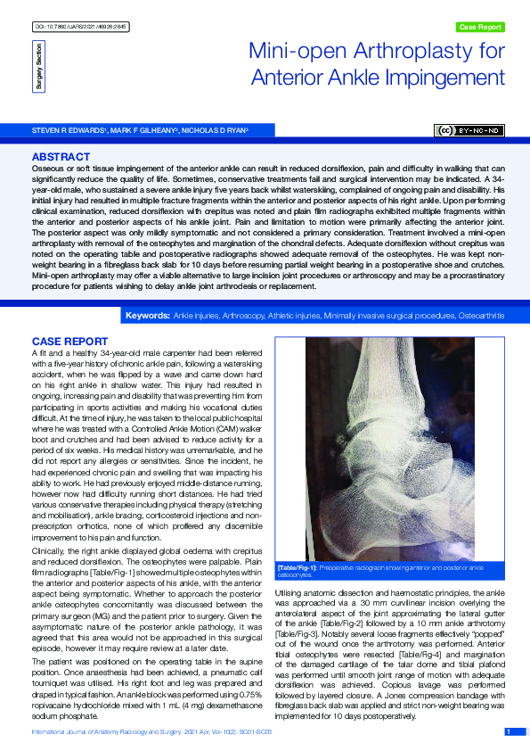 (PDF) Mini-open Arthroplasty for Anterior Ankle Impingement